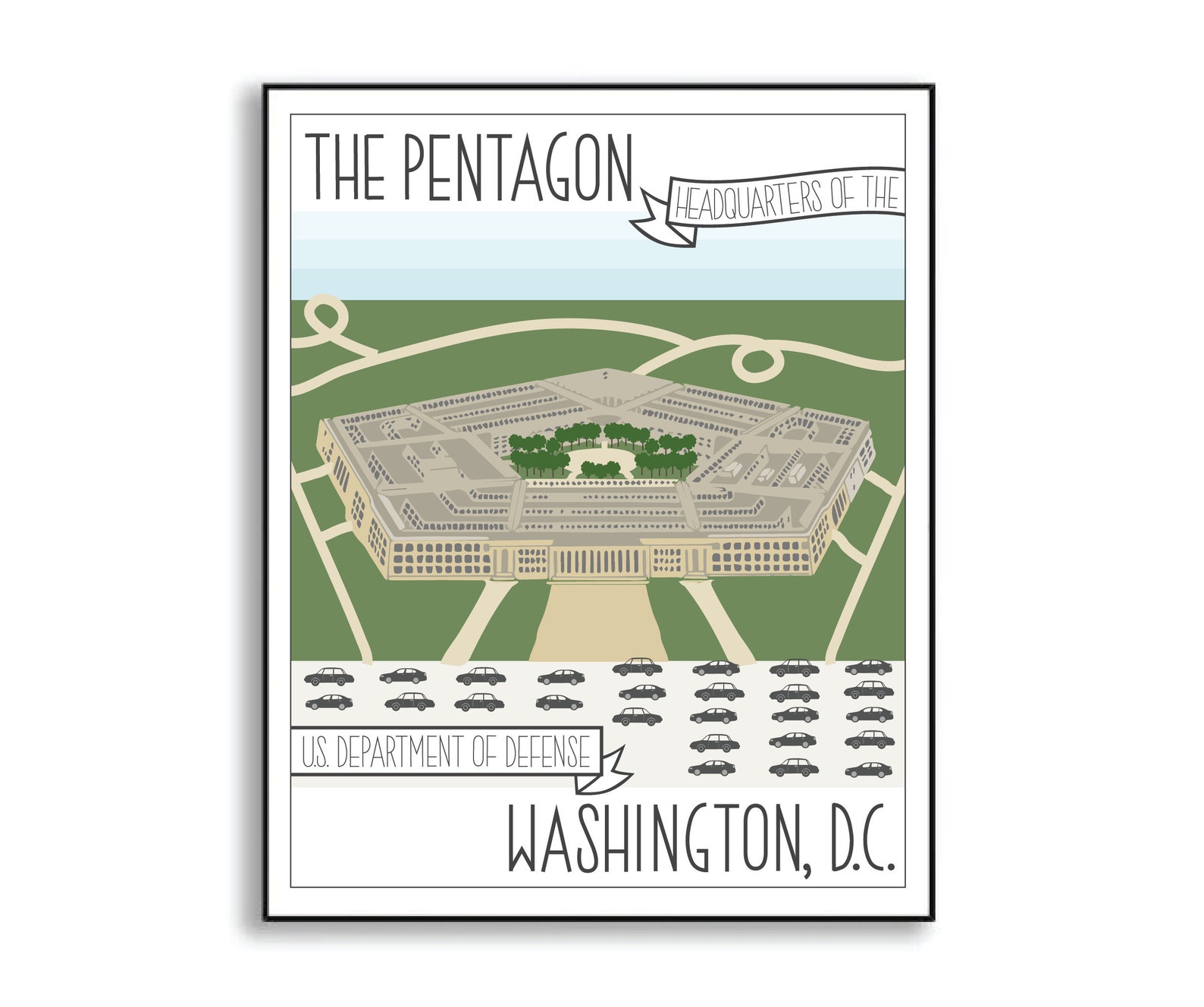 The Pentagon Illustration Military Base Drawing Collectible | Etsy