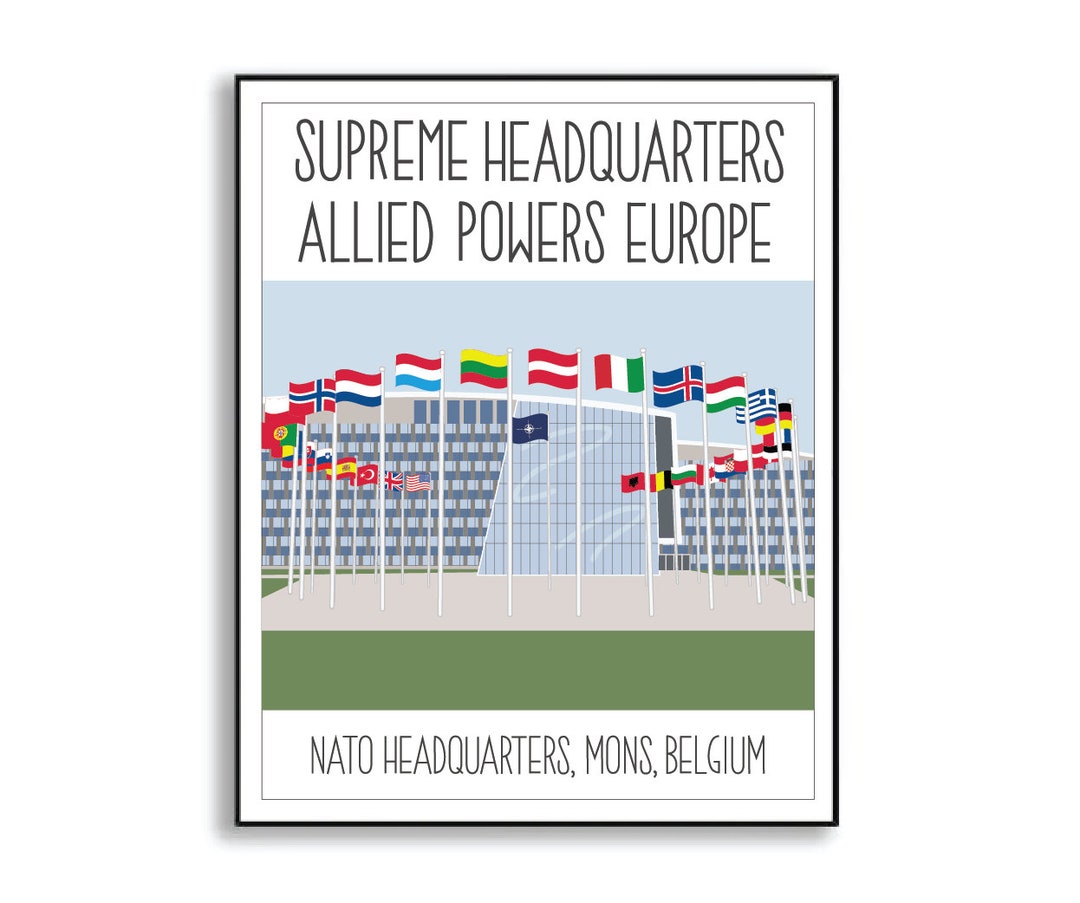 SHAPE Nato Poster, Nato Headquarters Belgium Military Base Illustration ...