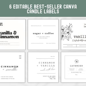 6 Editable Candle Label Bundle, Bestseller Candle Label Template, Canva ...