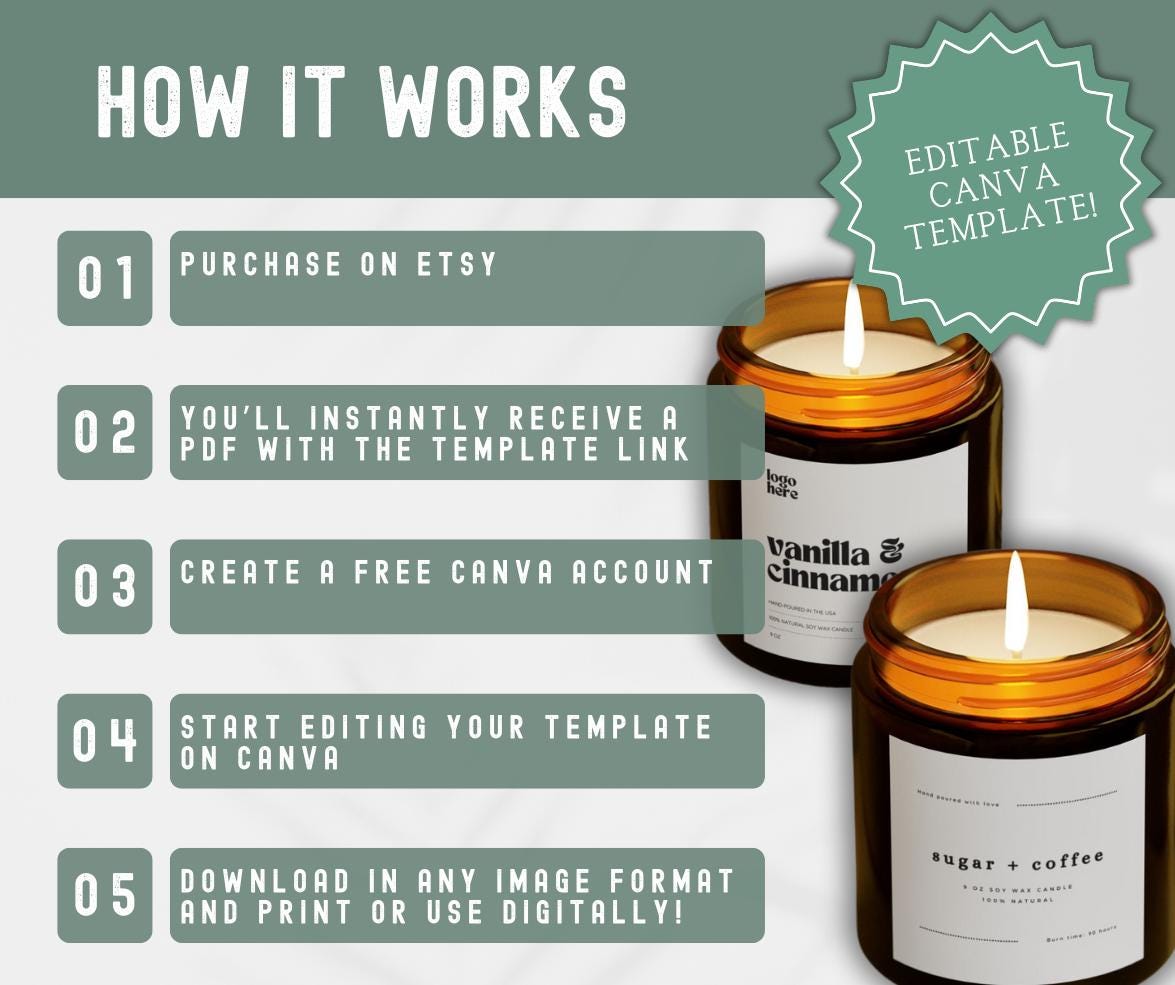 6 Editable Candle Label Bundle, Bestseller Candle Label Template, Canva ...