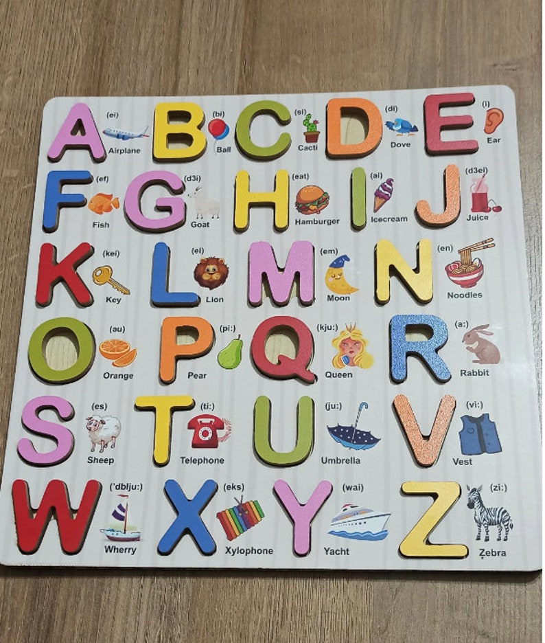 Wooden Educational English Alphabet Picture Puzzle - Etsy