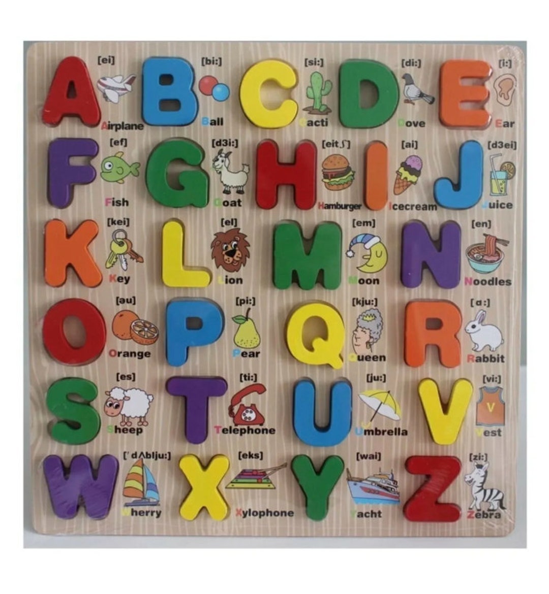 Wooden Educational English Alphabet Picture Puzzle - Etsy