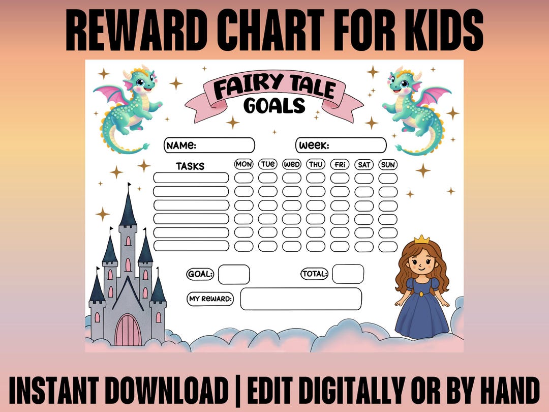 Princess Castle Reward Chart for Kids: Fairy Tale Chore Tracker (PDF ...