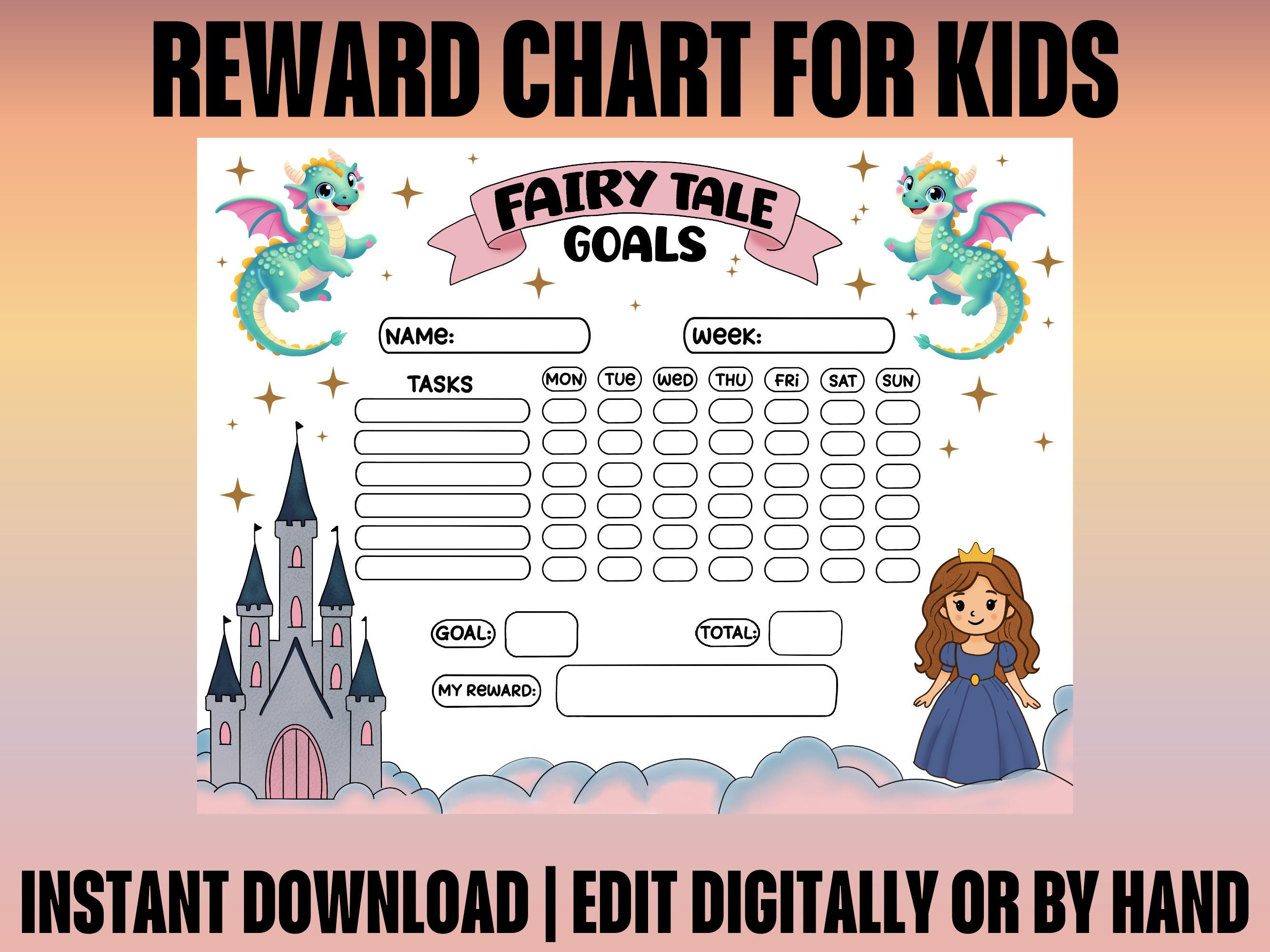 Princess Castle Reward Chart for Kids: Fairy Tale Chore Tracker (PDF ...