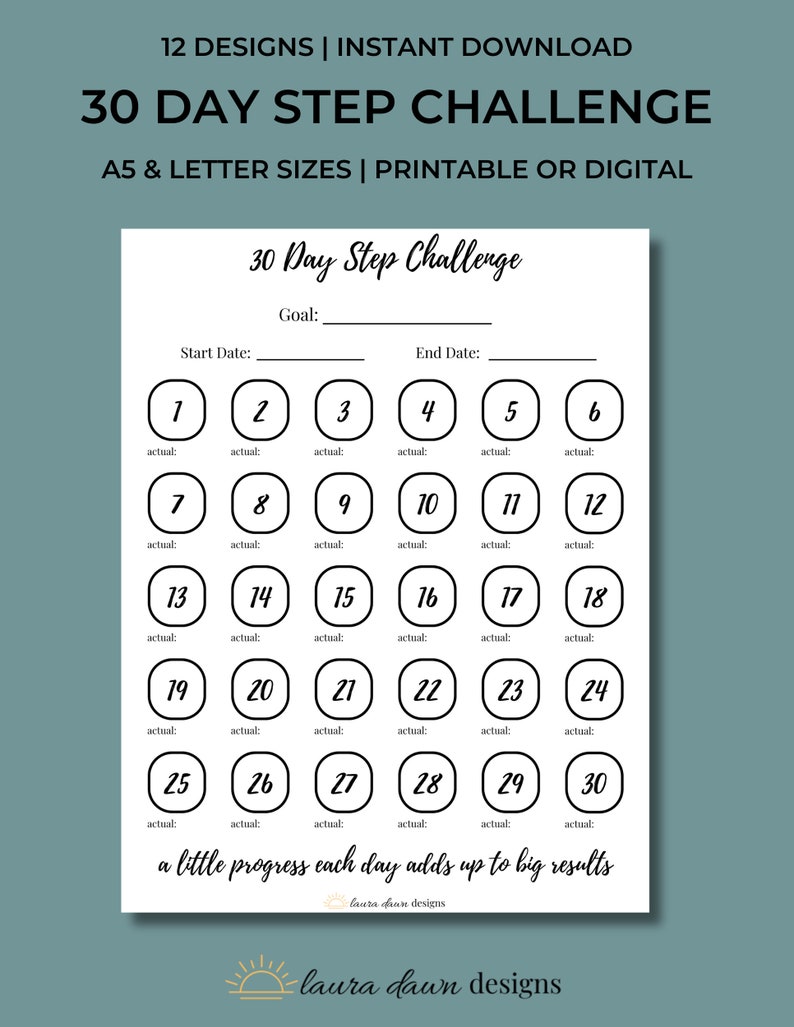 30 Day Step Challenge Tracker: A5/letter Fitness Planner (digital ...