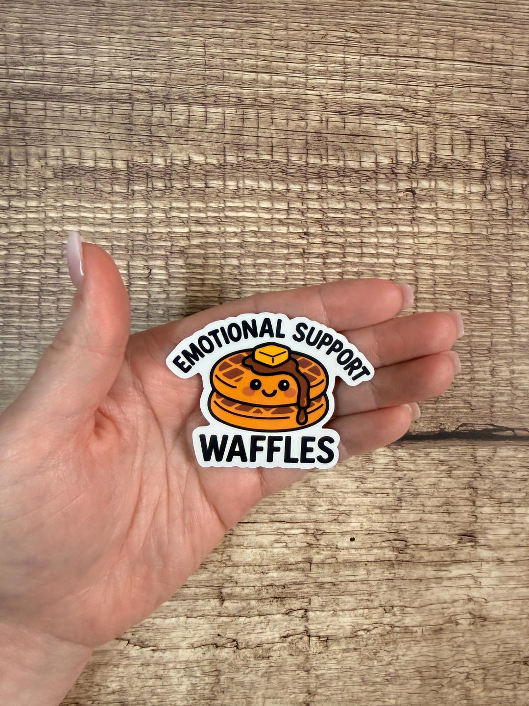 Emotional Support Waffles Sticker | Funny Breakfast Food Pun Decal | Vinyl Waterproof Sticker ...