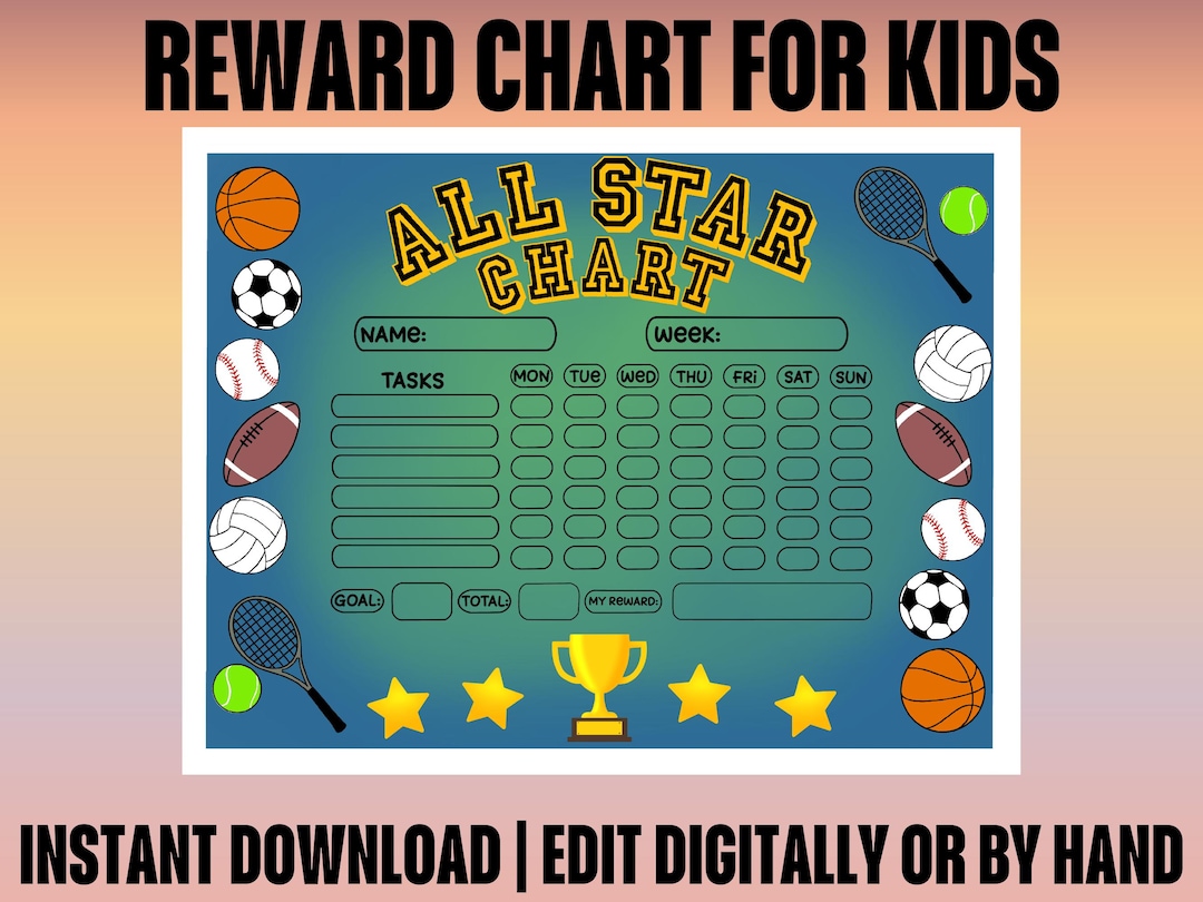 Sports Reward Chart for Kids: All-star Behavior Tracker (printable PDF ...