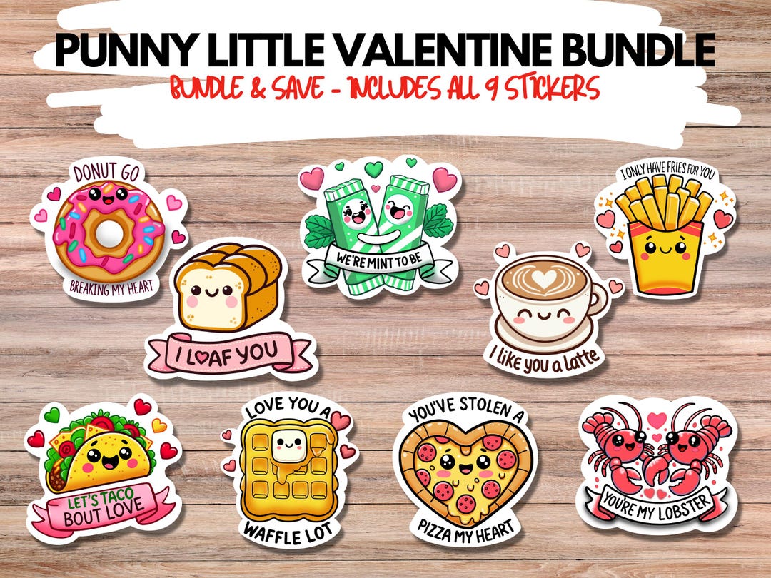 Valentine’s Day Food Pun Sticker Bundle Pack – Fun and Cute Sticker Set ...