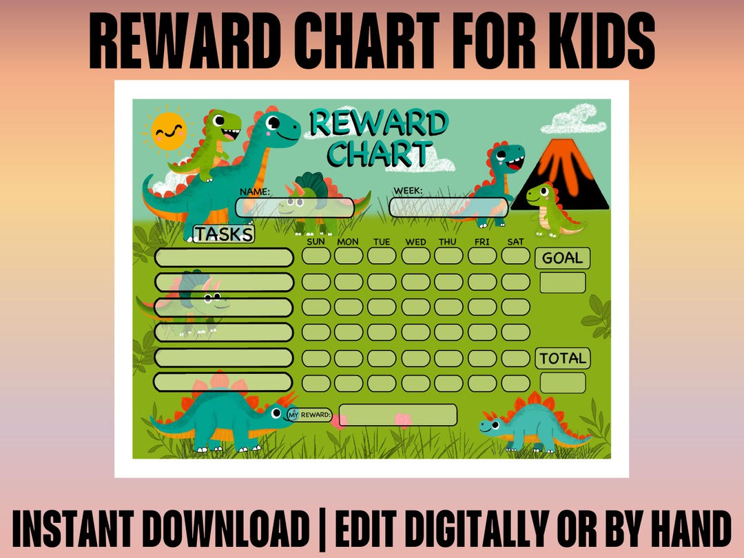 Dinosaur Reward Chart: Kids Chore & Behavior Tracker (printable PDF) - Etsy