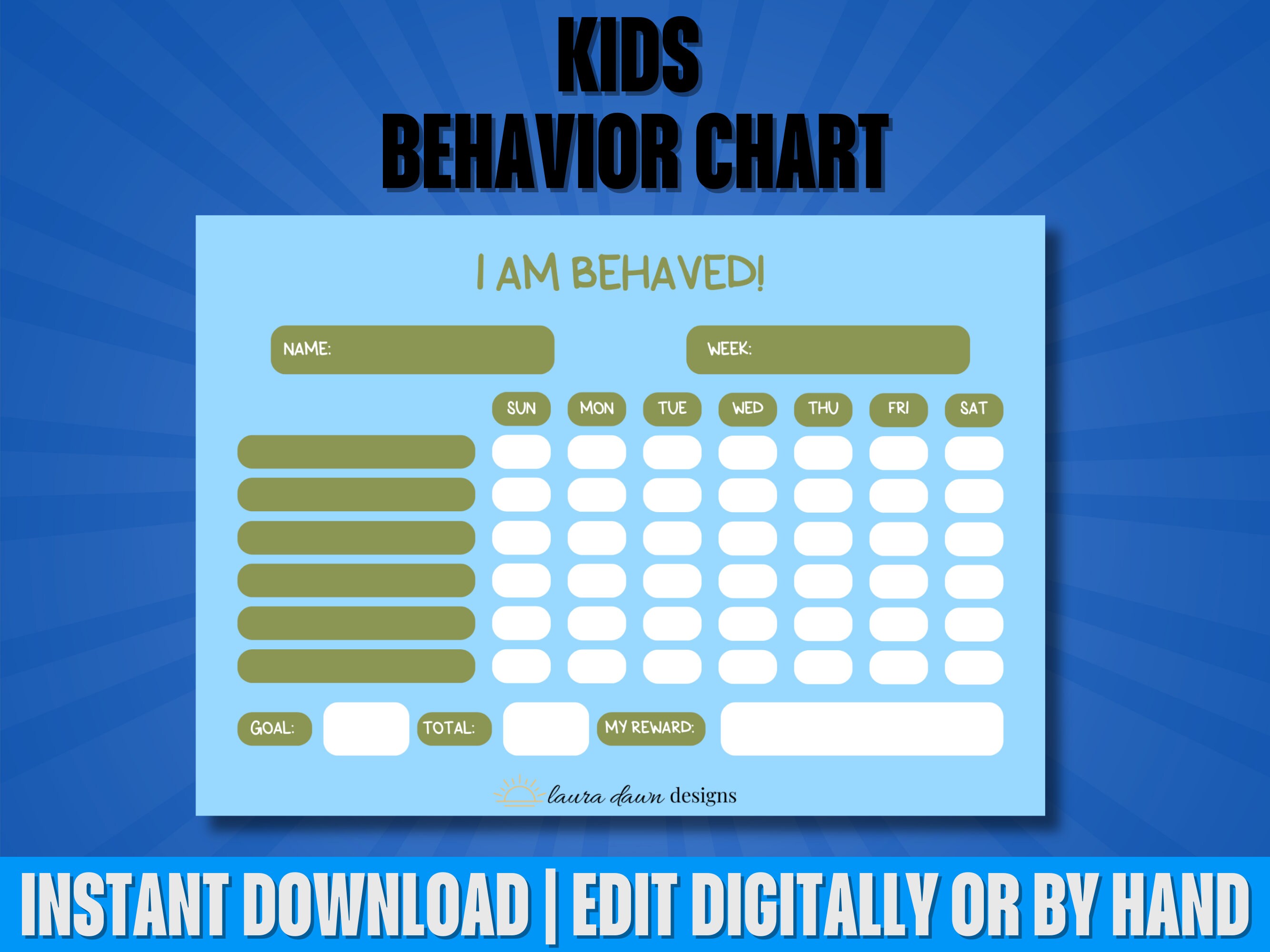 Kids Behavior Chart | Behavior Reward Chart for Kids | Printable PDF ...