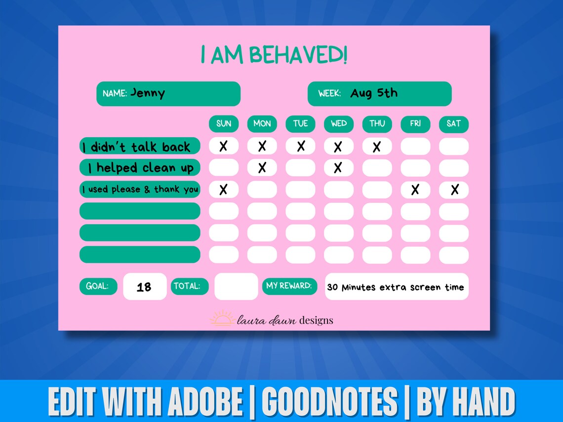 Kids Behavior Chart | Behavior Reward Chart for Kids | Printable PDF ...
