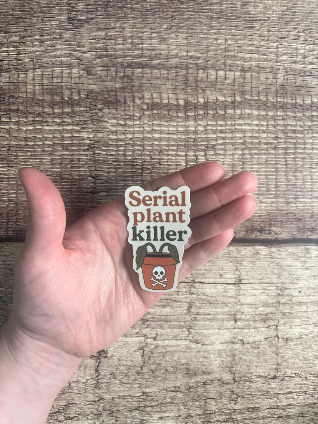 Plant Parent Gift Funny Serial Plant Killer Sticker - Black Thumb Humor ...