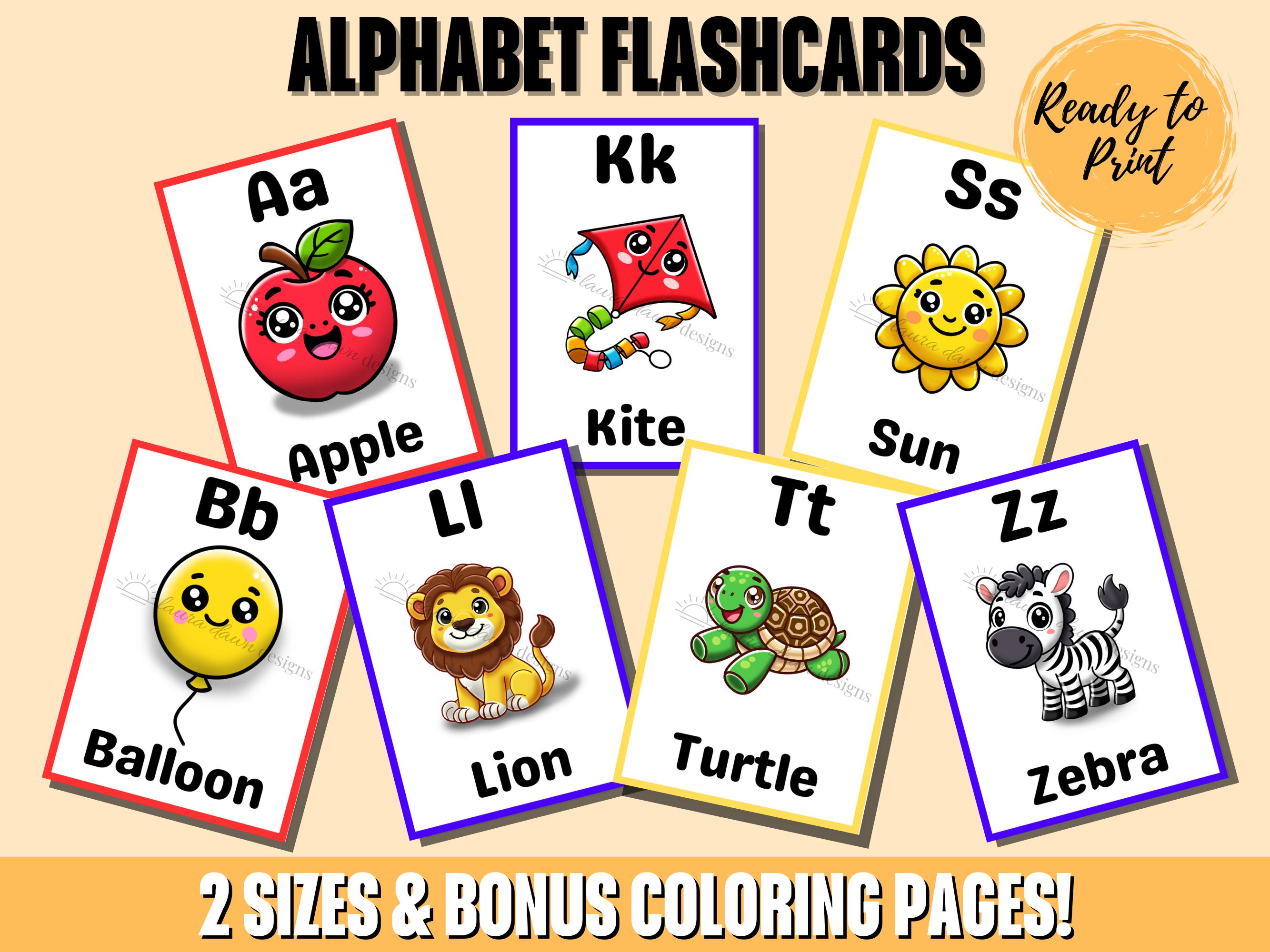 Alphabet Flashcards Printable – ABC Learning Cards Coloring Tracing ...
