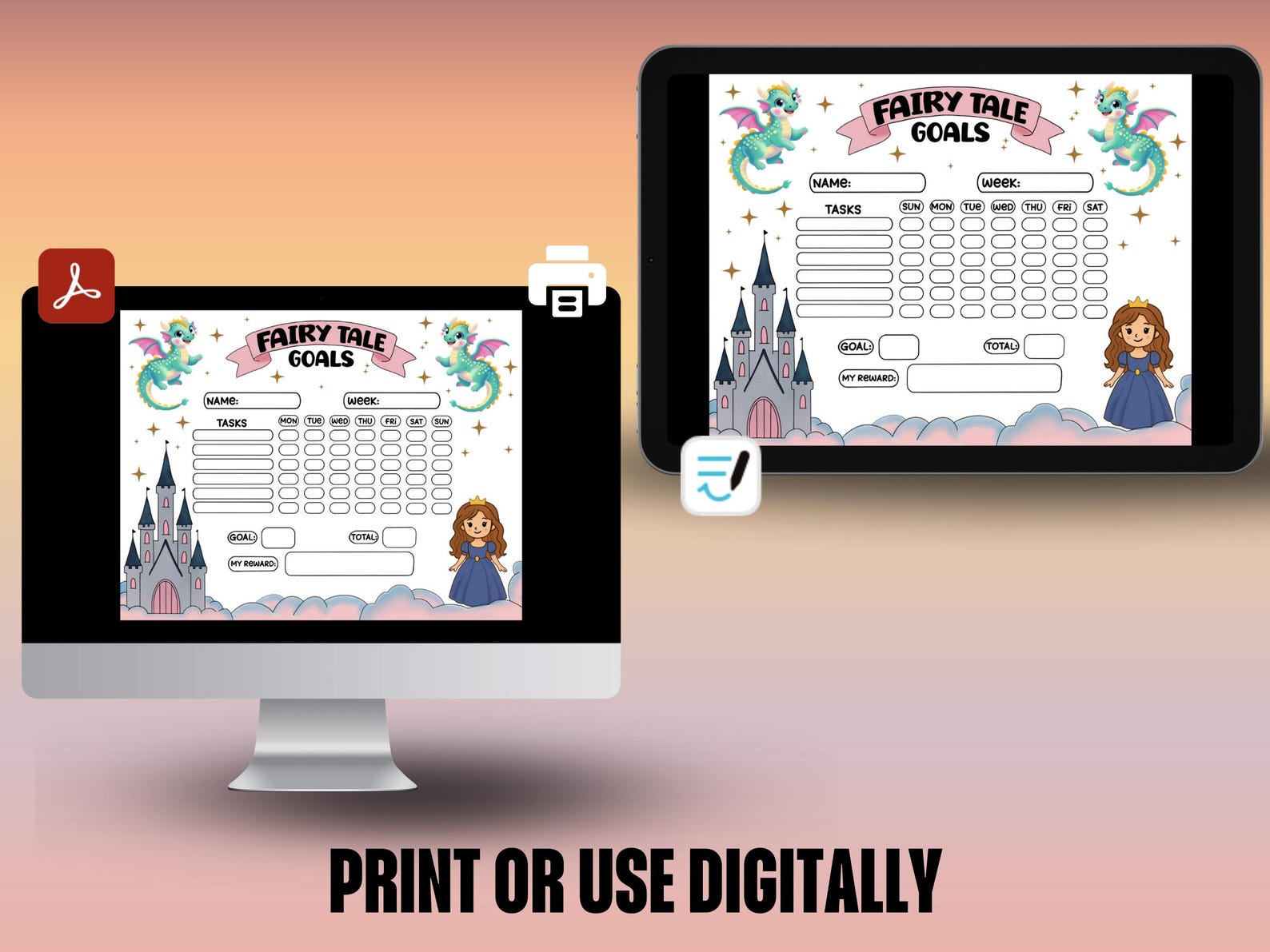 Princess Castle Reward Chart for Kids: Fairy Tale Chore Tracker (PDF ...