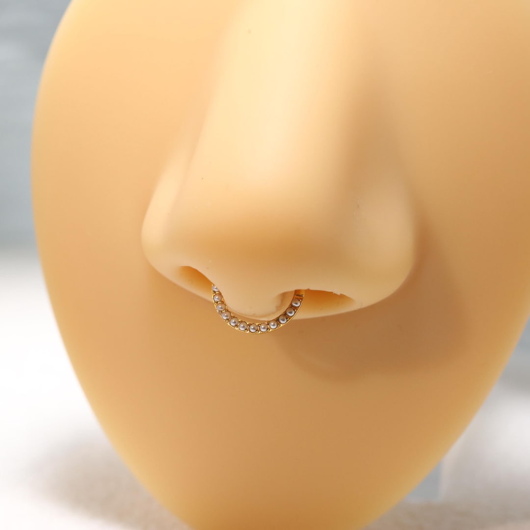 White Pearl Septum Ring Septum Jewelry Septum Clicker 316L Medical ...