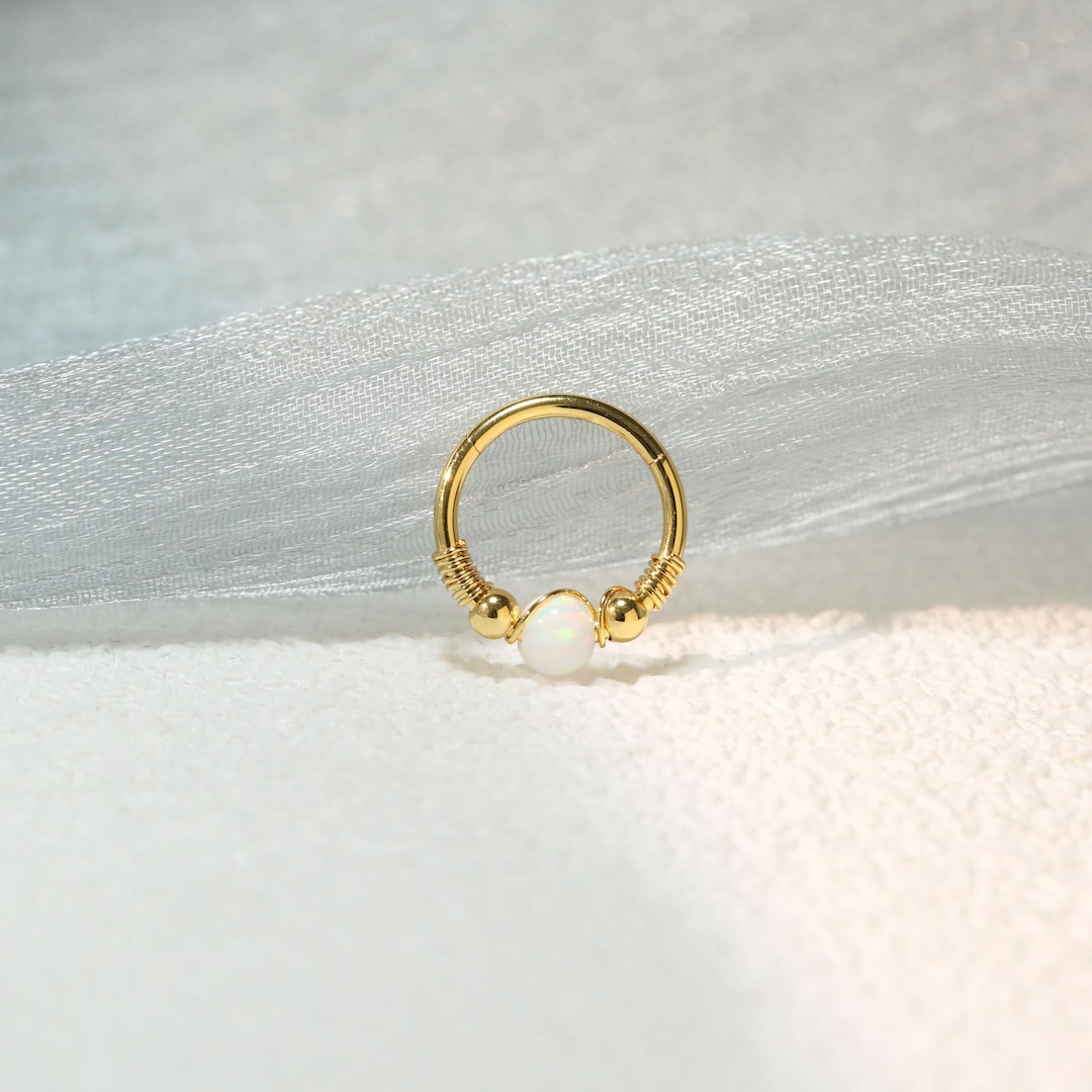Opal Wire Wrapped Nose Ring 316L Nasal Septum Ring Nose Ring Cartilage ...