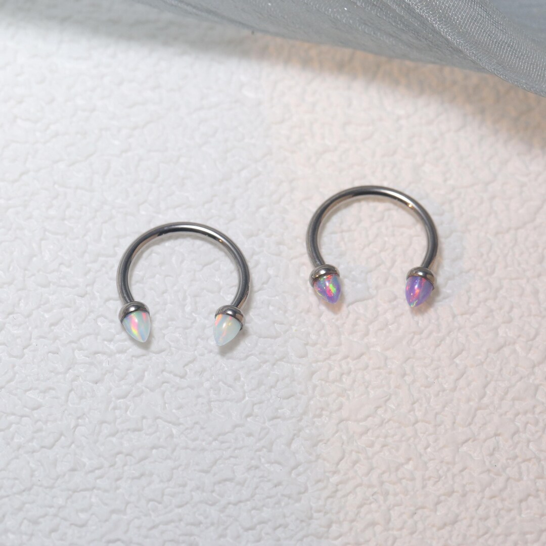 Purple Opal/white Opal Septum Ring Titanium Horseshoe Nose Ring ...