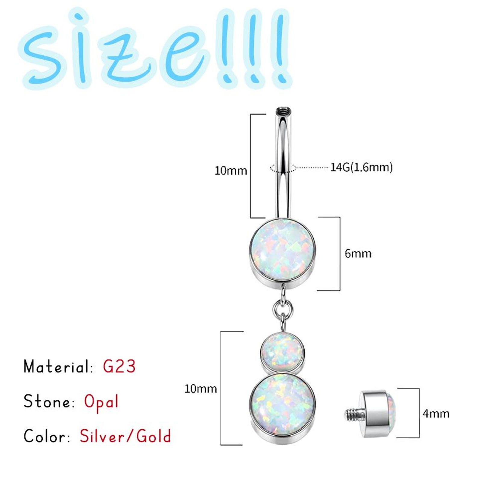 Pendant Opal Belly Button Ring Titanium Belly Button Ring 10mm Belly ...
