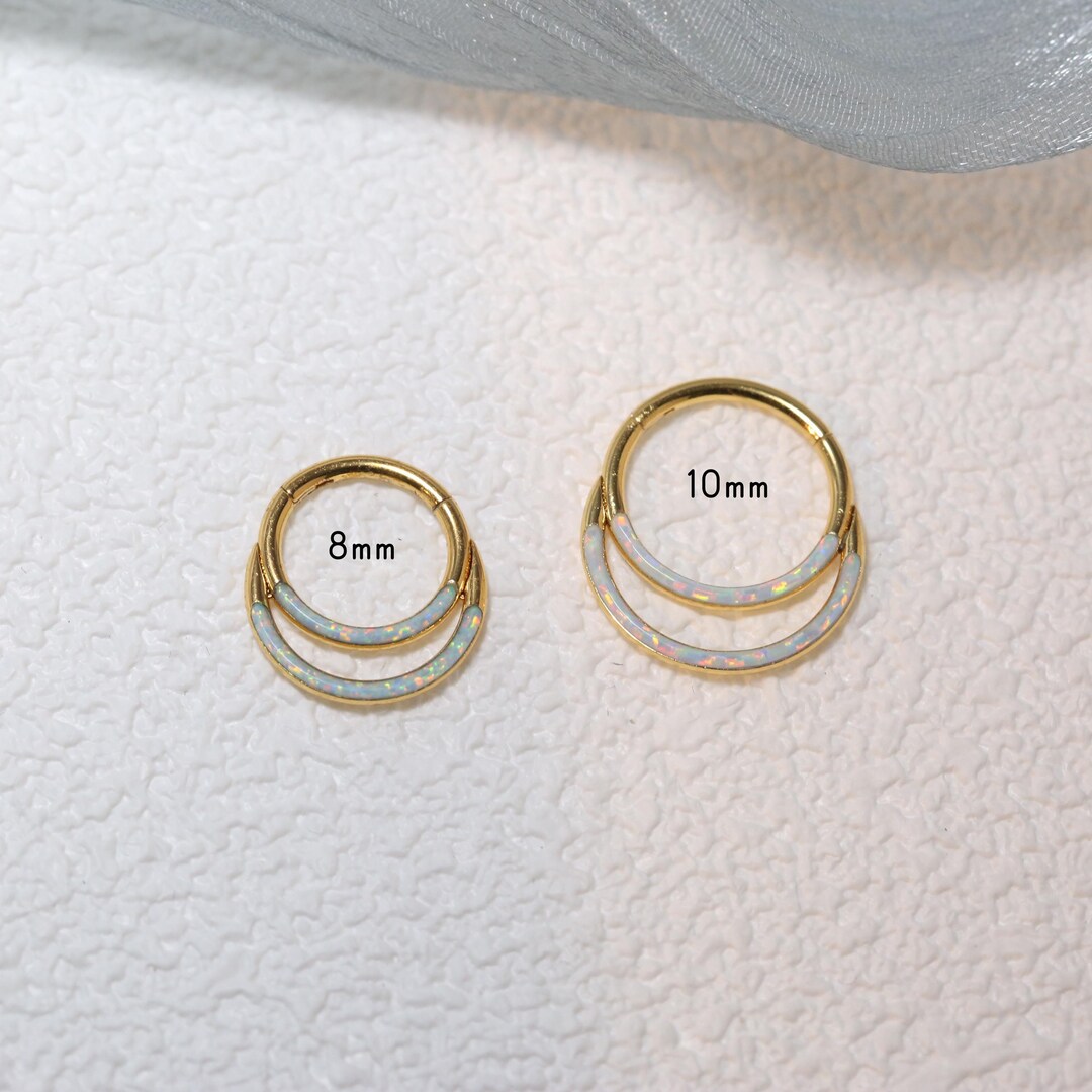 White Opal Double Ring Septum Ring Unique Fashion Nose Ring Nose ...