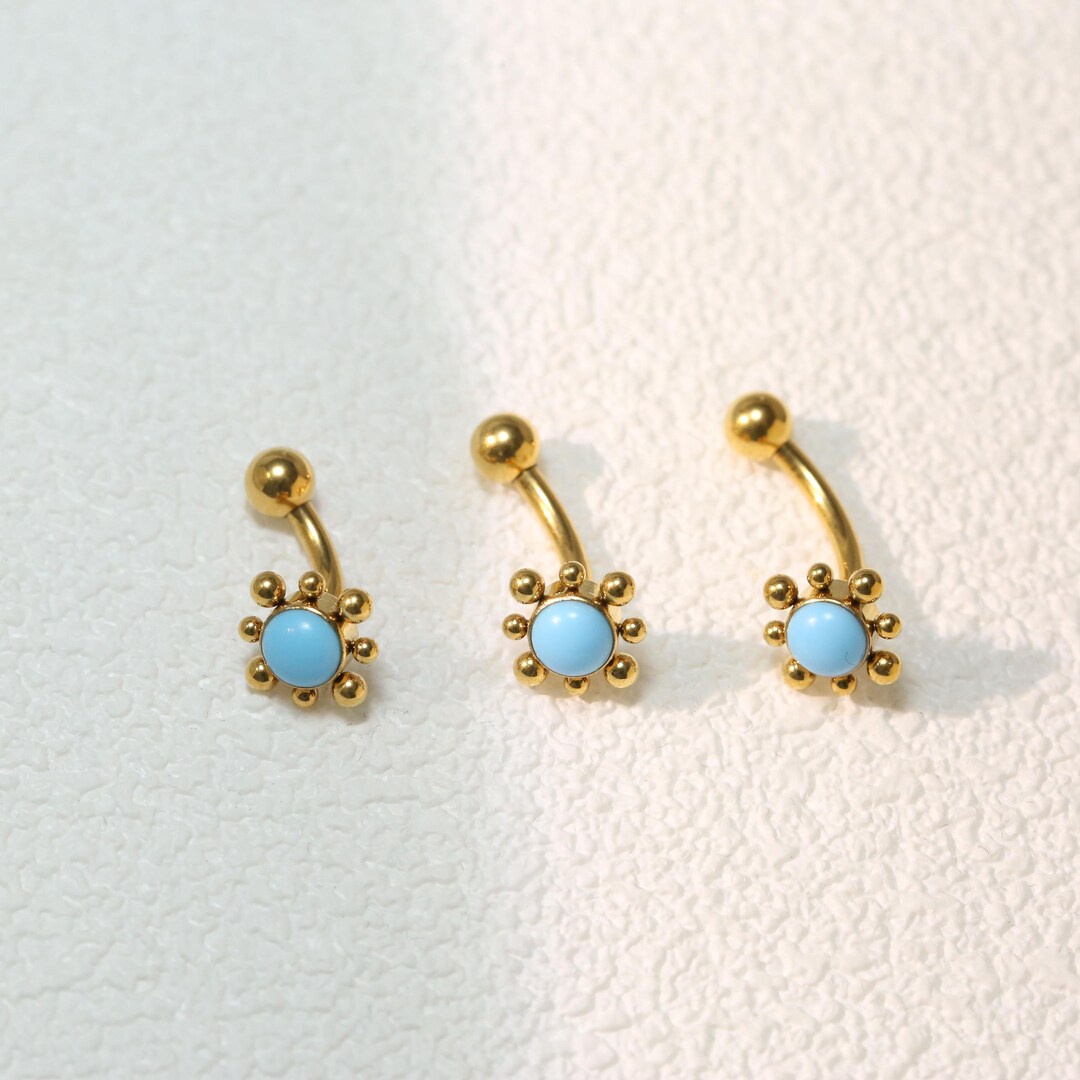 G23 Blue Turquoise Belly Button Ring Floating Belly Button Piercing ...