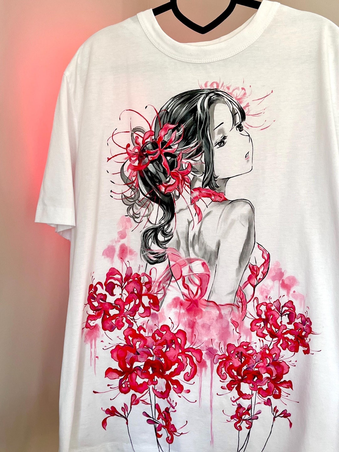Custom Anime T-shirt, Hand Painted T-shirt With Flowers, Personalized ...