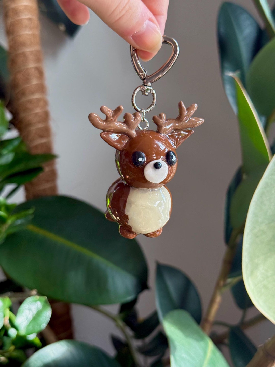 Finch Micropet Caramel the Caribou Heart Keychain/cute Animal Art Gifts ...