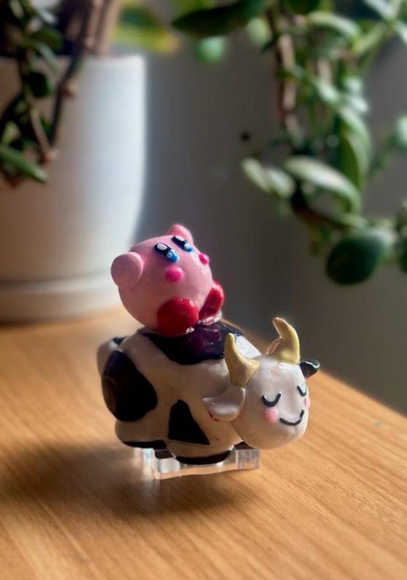 Kirby Mozzarina Cow Palworld Desk Friend/cute Handmade Clay Gift - Etsy