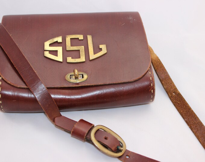 Vintage Leather Purse With Brass Three Letter Monogram - Etsy