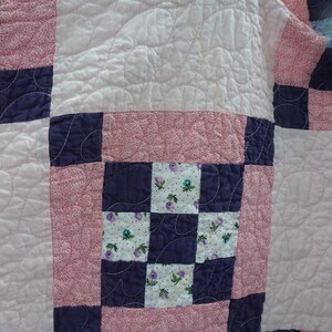 Vintage Nine Patch Quilt With Picture Frame Border Pink Feed - Etsy