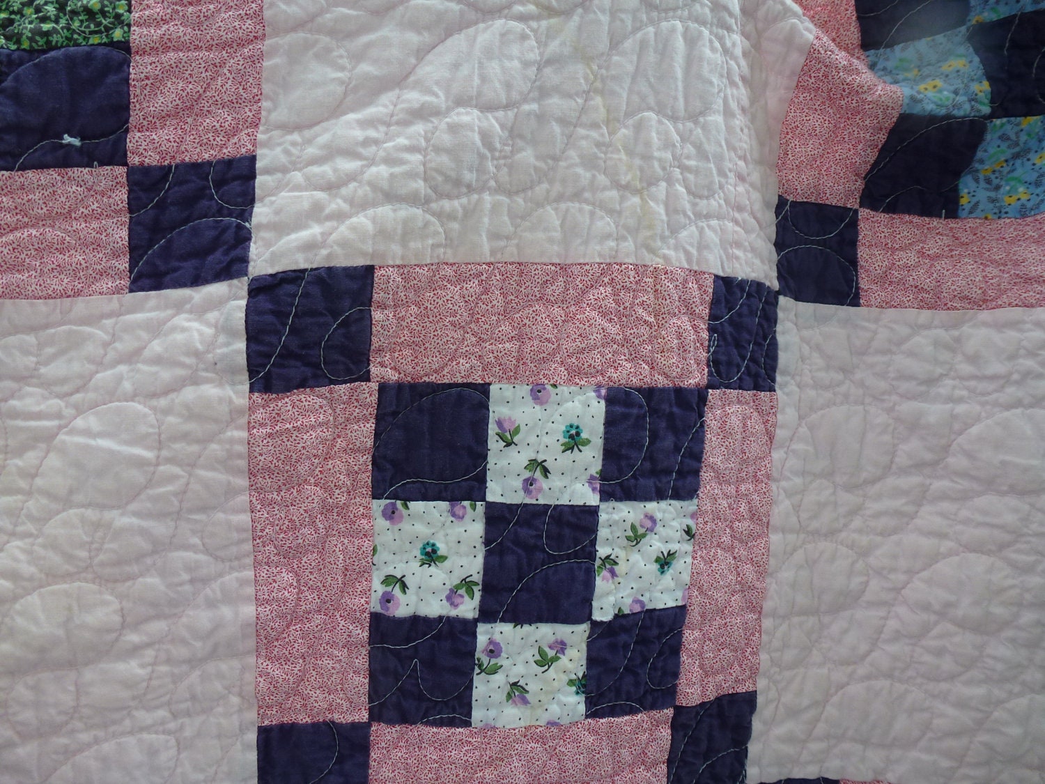 Vintage Nine Patch Quilt With Picture Frame Border Pink Feed - Etsy