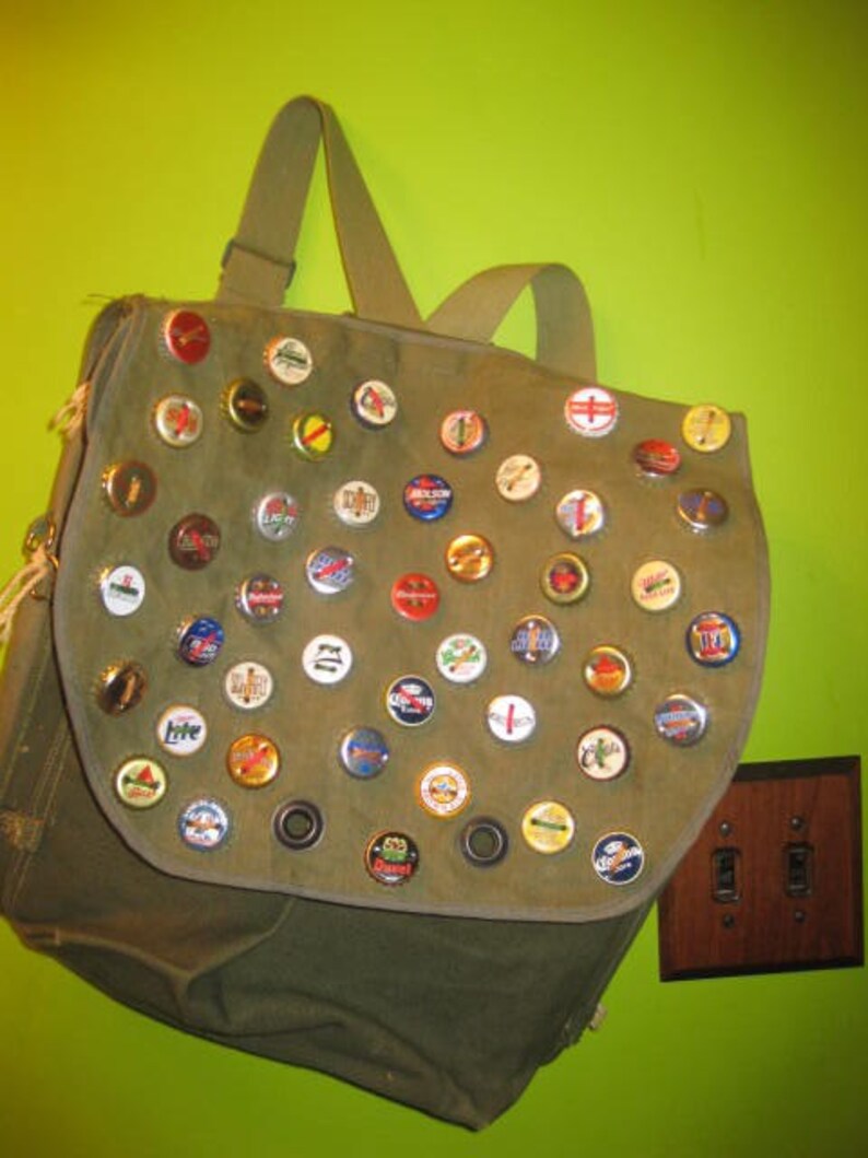 Beer Bottle Cap Button Backpack Messenger Vintage Army - Etsy