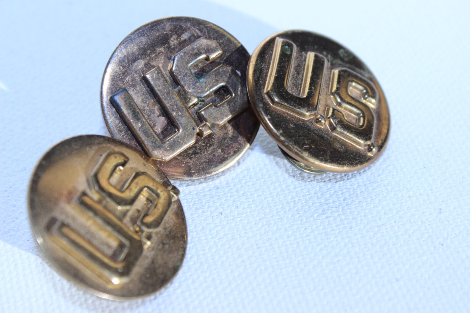 Vintage U.S. Military Brass Collar Disc Pins Buttons Set of 3 WWII ...