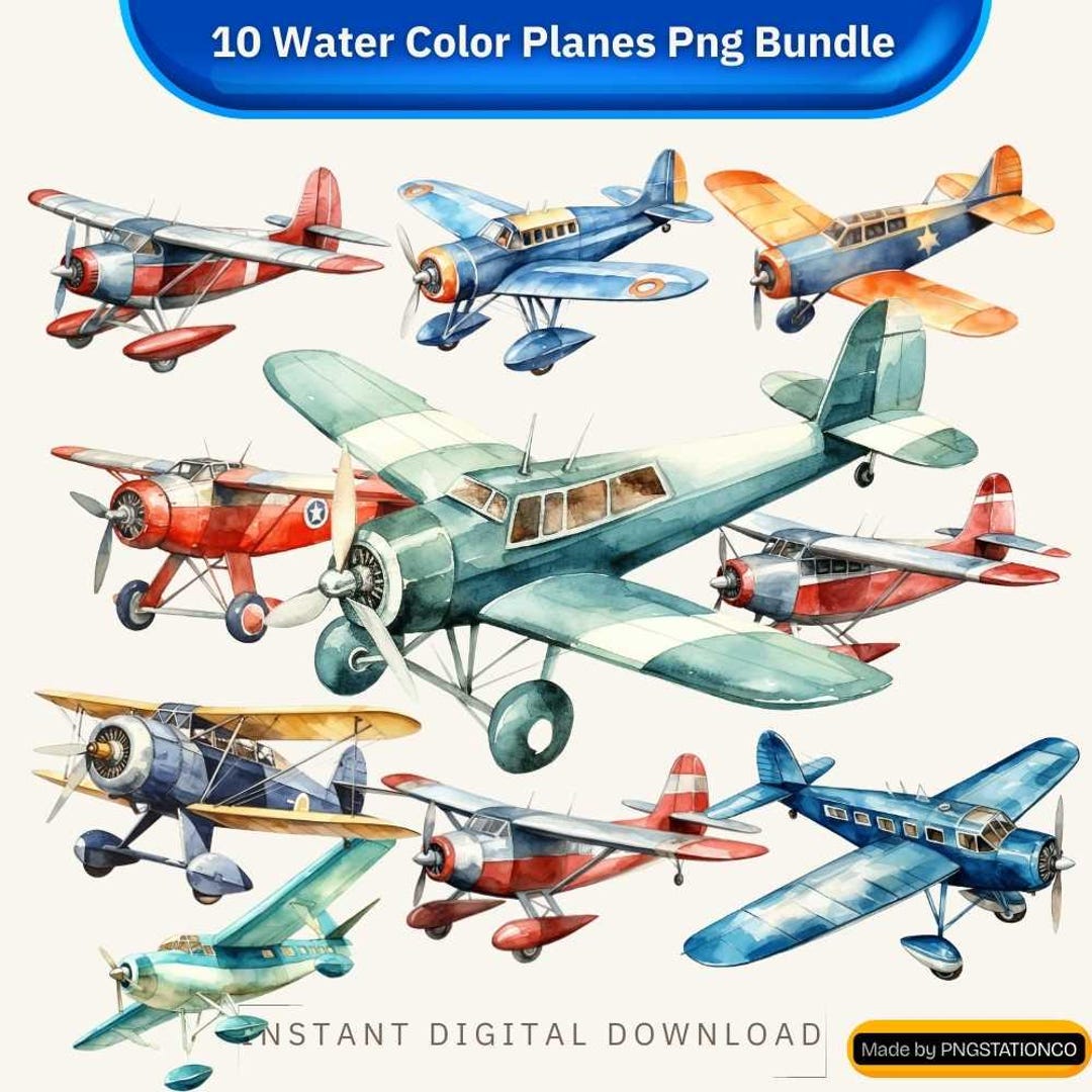 Watercolor Airplane Clipart | Aviation PNG Bundle (digital Download) - Etsy