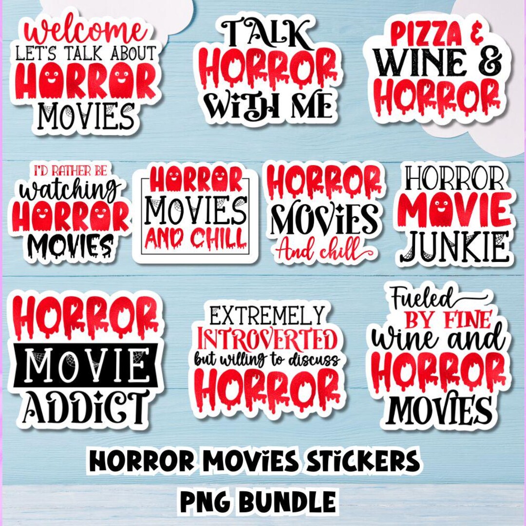 10 Horror Movie Stickers PNG Bundle | Scary Movie Clipart | Spooky ...