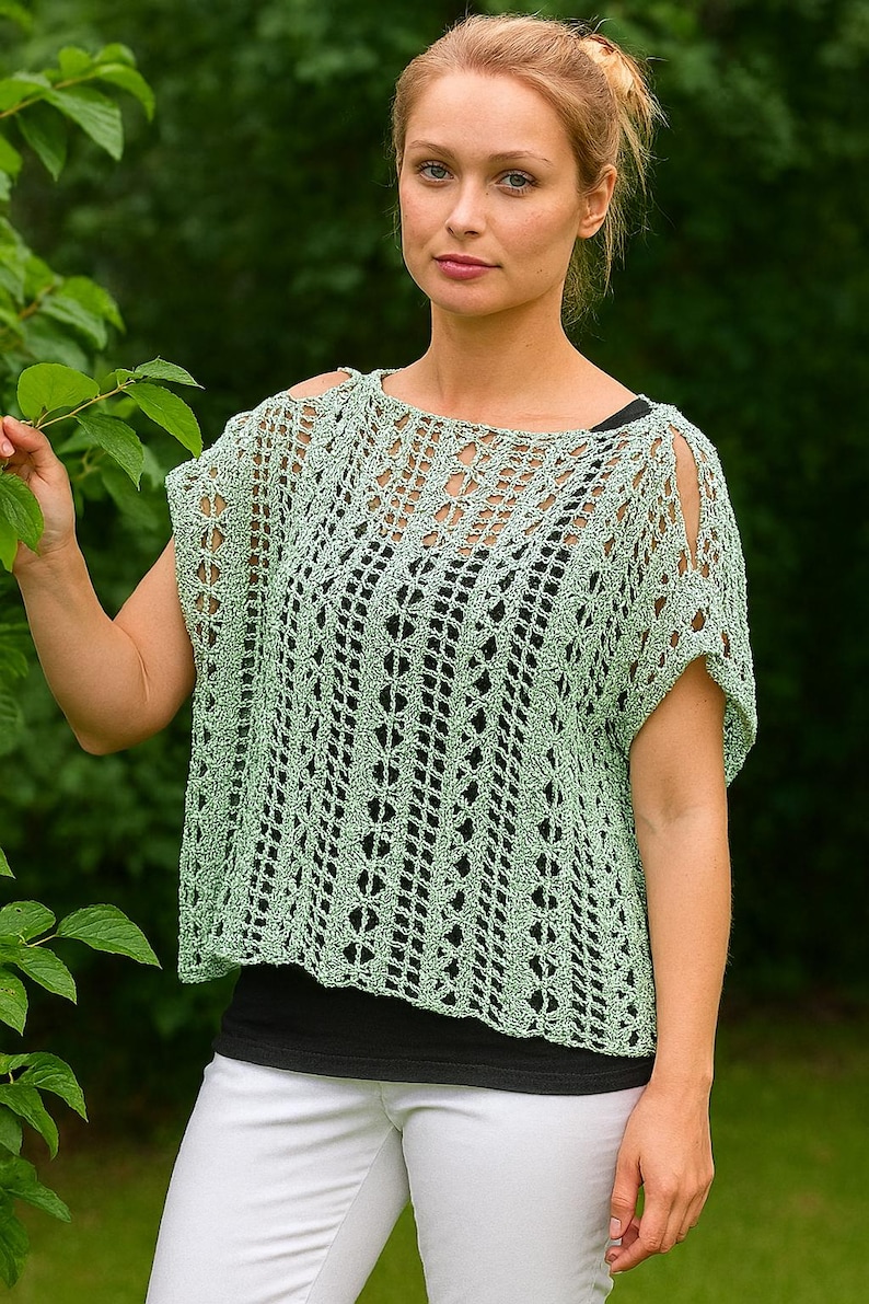 Lacy Summer Crochet Top Pattern PDF – Open Shoulder Pullover, Loose Fit ...