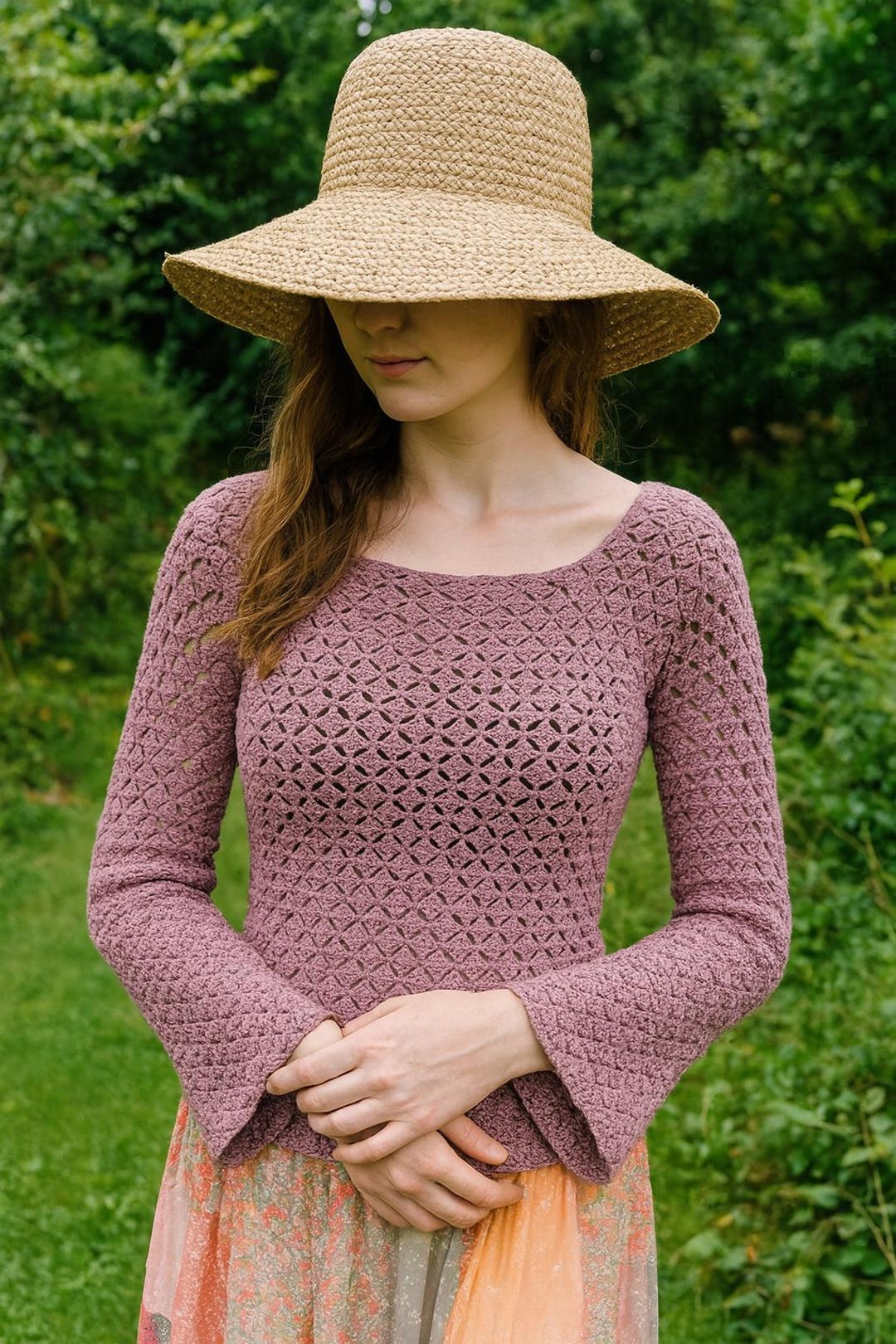 Lace Crochet Pullover Pattern PDF – Feminine Long Sleeve Top, Open ...