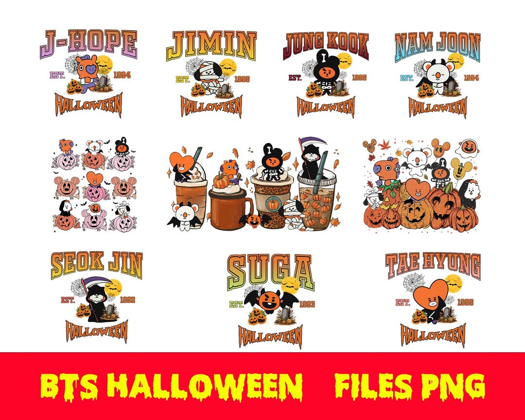 BTS Halloween Png Bundle, Bts BT21 Halloween Png, Kpop Halloween Coffee ...