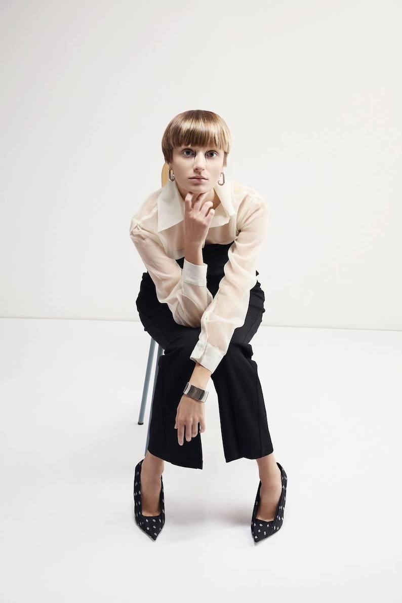 Ivory Silk Organza Sheer Blouse - Elegant See-through Top - Transparent ...