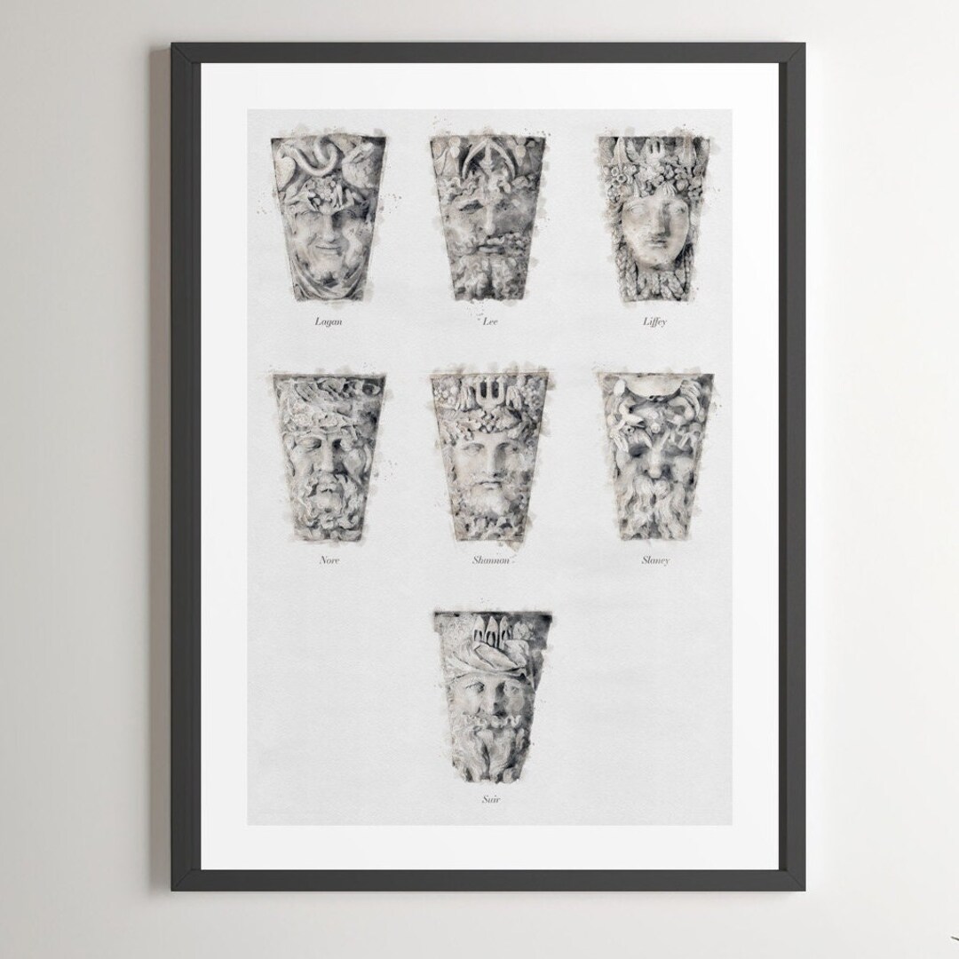 River God Heads Watercolor Print, Dublin Architecture Artwork - Etsy