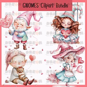 Valentines Day Gnomes Clipart Bundle, Watercolor Cute , Gnome Graphics ...