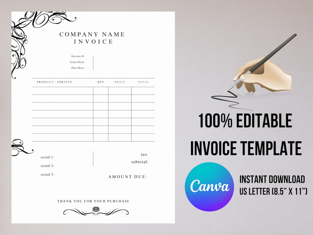 Invoice Template, Luxury, Minimalist, Editable Invoice Small Business ...