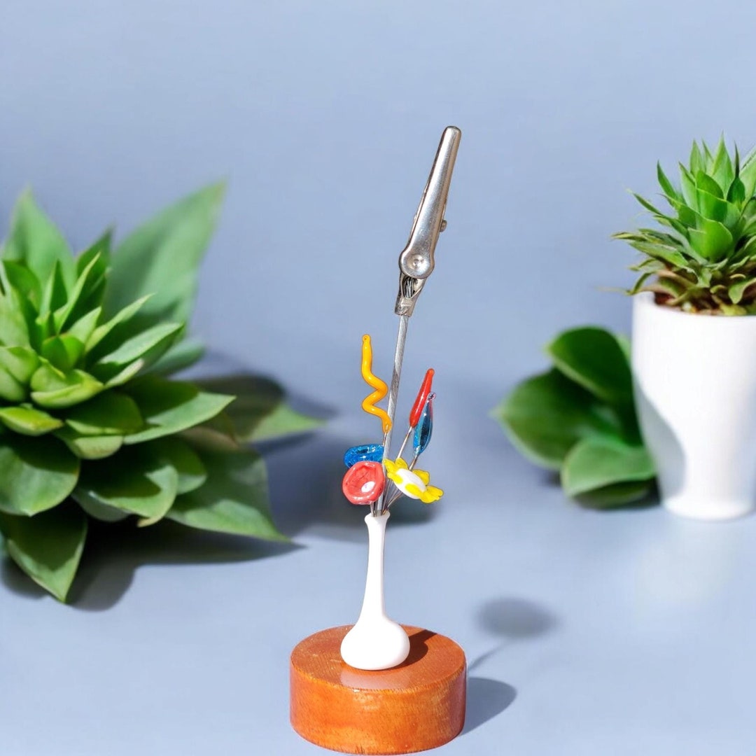 White Vase and Flowers Photo Stand - Memo Clip - Note Holder | Wood ...