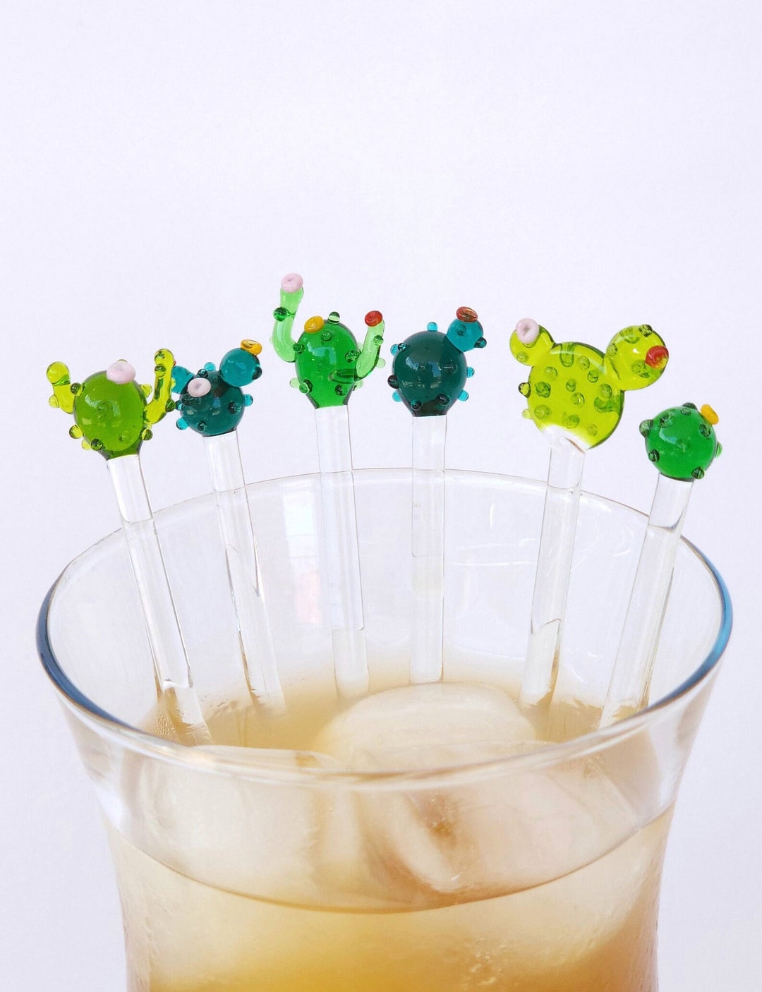 Handmade Murano Glass Swizzle Sticks – Cactus Design Stirrer for Tea ...