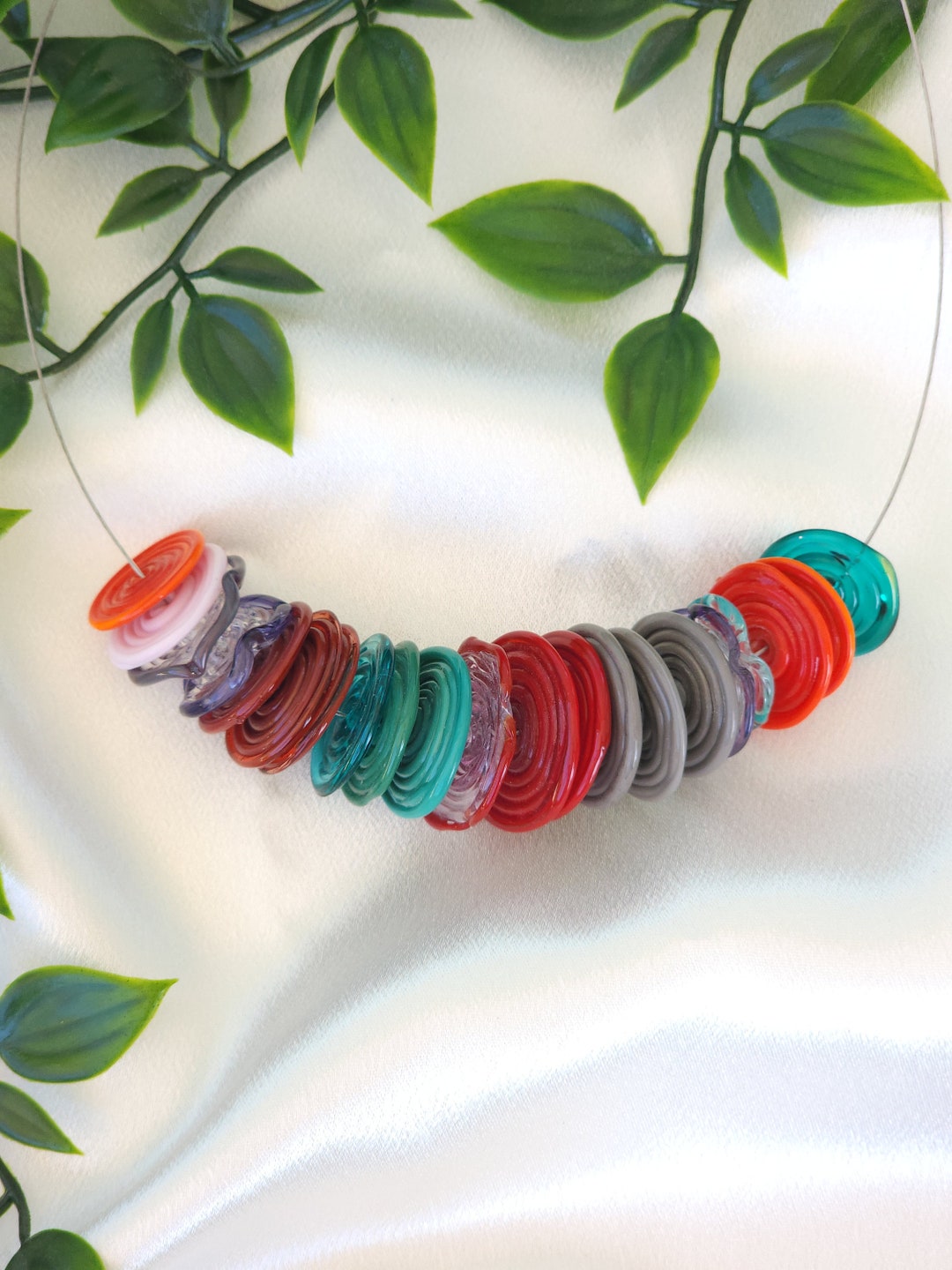 Vibrant Multi-color Spiral Disc Murano Glass Necklace Artistic Design ...