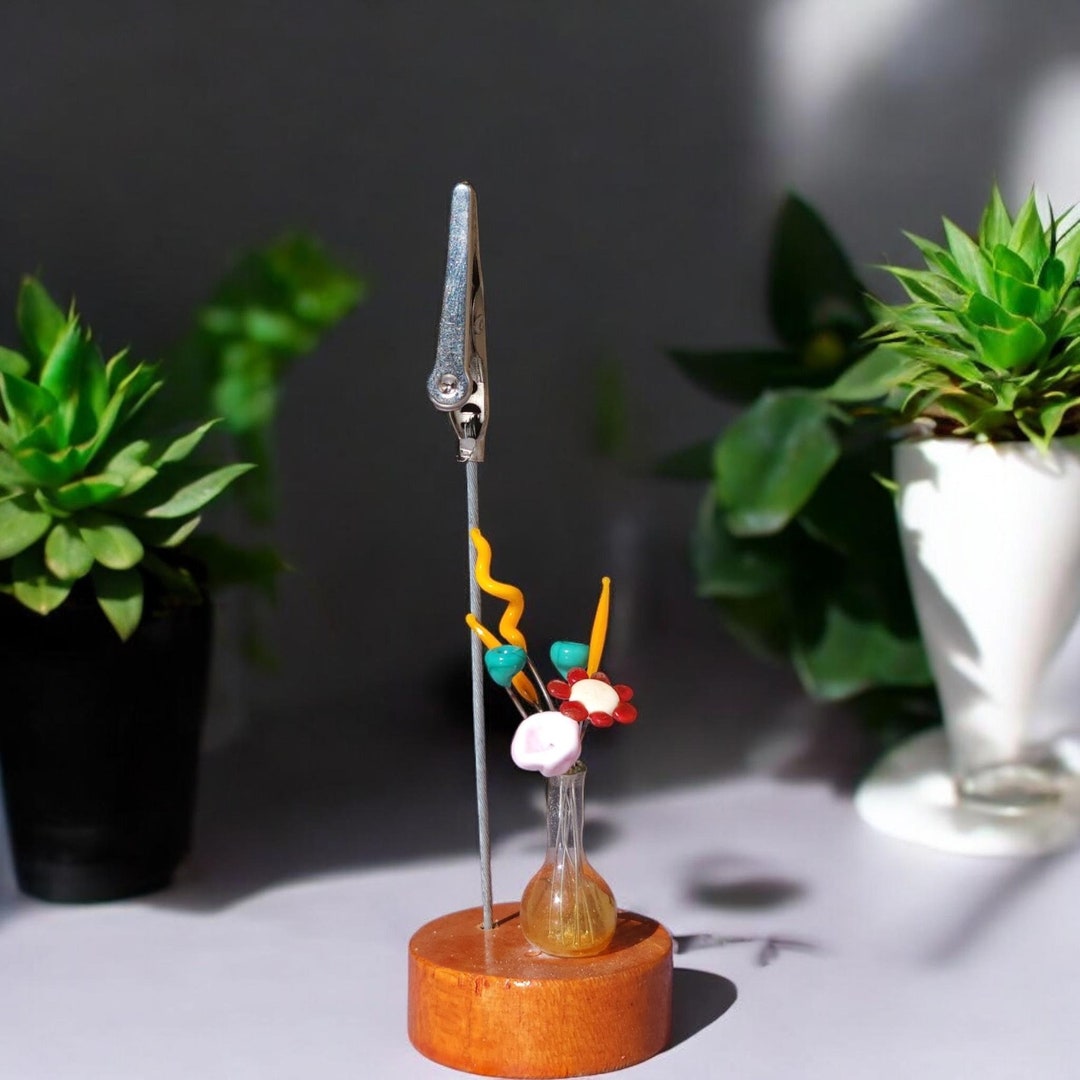 Yellow Vase and Flowers Photo Stand - Memo Clip - Note Holder | Wood ...