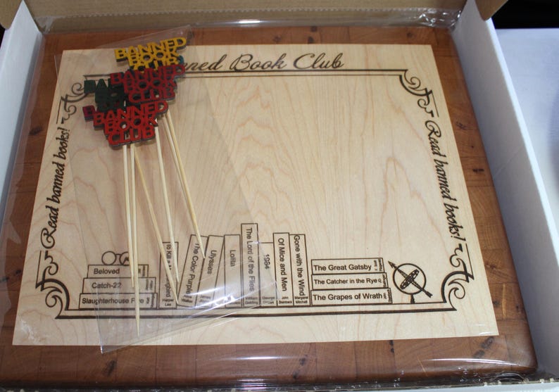 Banned Book Club Charcuterie Board – Laser Etched Maple & Cherry Wood ...