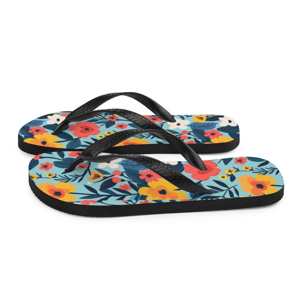 Flower Power Flip Flops Cute & Comfy Floral Pattern Sandals for Summer ...