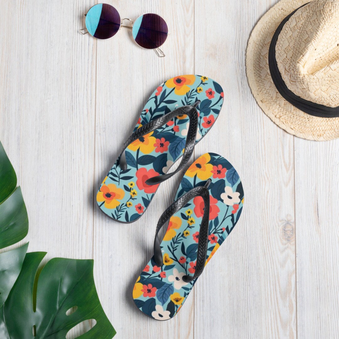 Flower Power Flip Flops Cute & Comfy Floral Pattern Sandals for Summer ...