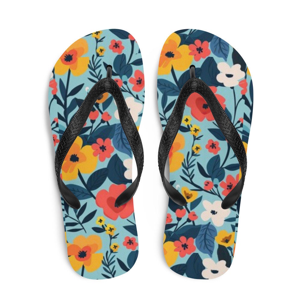 Flower Power Flip Flops Cute & Comfy Floral Pattern Sandals for Summer ...