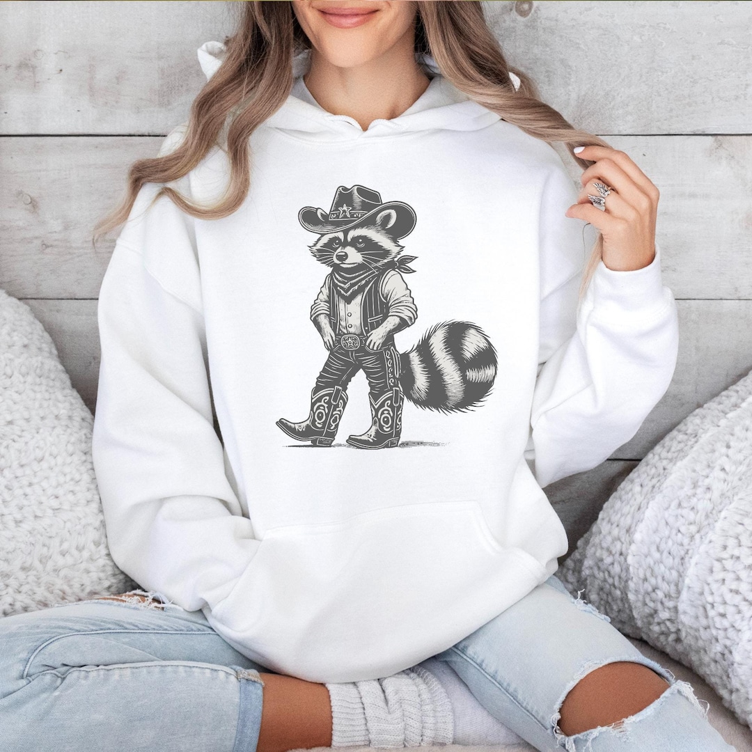 Western Raccoon Hoodie,funny Racoon Hoodie,retro Cowboy Racoon Graphic ...